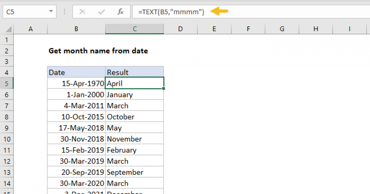 Get Month Name From Date Excel Formula Exceljet